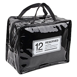 iToolai Zipper Mini Patent PU Leather Waterproof Reusable Lunch Bags Insulated Tote Bag,Black