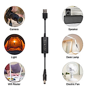 QIUCABLE 5V to 12V DC Converter, 5V USB to 12V DC Step Up Cable - 5FT 1.2A Boost Voltage Transformer, Compatible with Power Bank/CCTV System/Monitor/Camera/Speakers