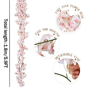 Homcomoda 4 Pcs Artificial Cherry Blossom Flower Vines Hanging Silk Flower Garlands Strings for Wedding Party DIY Home Garden Deceor