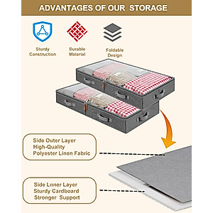 NEATJELAI 2-Pack Under Bed Storage Containers,4.7 Inches Low Profile Underbed Storage Organizer Bin Foldable with Sturdy Sidewalls/Bottom/4 Handles for Clothes Blanket Pillows Shoes,Gray