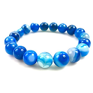 PURPLE WHALE Botswana Agate Stone Bracelet for Women, Men | Round Beads Stretch Adjustable Bracelet for Meditation, Yoga (Blue)