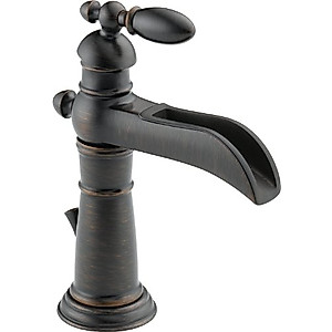 Delta Faucet Victorian Bronze Bathroom Faucet, Single Hole Bathroom Faucet, Waterfall Faucet, Single Handle, Metal Drain Assembly, Venetian Bronze 554LF-RB