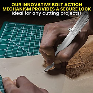 BASTION Precision Craft and Hobby Knife - Executive Bolt Action Safety Retractable Pocket Utility Knife Cutter for Art Crafting, Scrapbooking, Paper & Stencil Cutting - Aluminum Body (Silver)