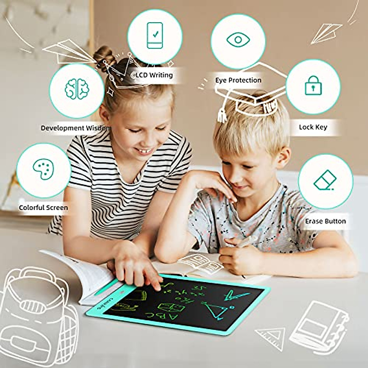 CARRVAS LCD Writing Tablet for Kids 2 Pack 10 Inch Coloring Pad Drawing Pad Reusable Electronic Doodle Board Toy Gifts for 3 4 5 6 7 8 Years Toddler Boys Girls (Double Battery)