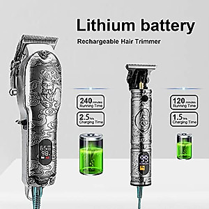 Soonsell Hair Clippers for Men T-Blade Trimmer Set,Barber Clippers,Clippers for Hair Cutting,Hair Cutting Kit,Cordless Clippers,Blade Close Cutting Beard Trimmer,LCD Display(Silver