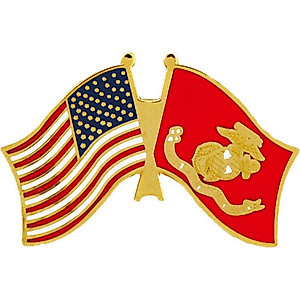 Officially Licensed American Flag and Flag of the United States Marine Corps Crossed Flags 1" Lapel Pin (2 Pins)