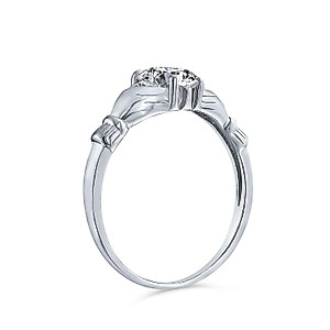 Personalize BFF Sorority Sister Solitaire CZ Celtic Irish Friendship Promise Crown Heart Claddagh Ring For Women Teen .925 Sterling Silver Customizable