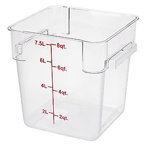 Met Lux 8 Quart Brine Bucket, 1 Square Marinating Container - With Volume Markers, Built-In Handles, Clear And Red Plastic Dough Rising Bucket, Freezer-Safe, Lids Sold Separately