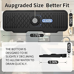 Kitchen Sink Splash Guard, Silicone Draining Mat Kitchen Faucet, 90° Foldable Design to Accommodate a Variety of Sink Countertops Black (17* 5.9)