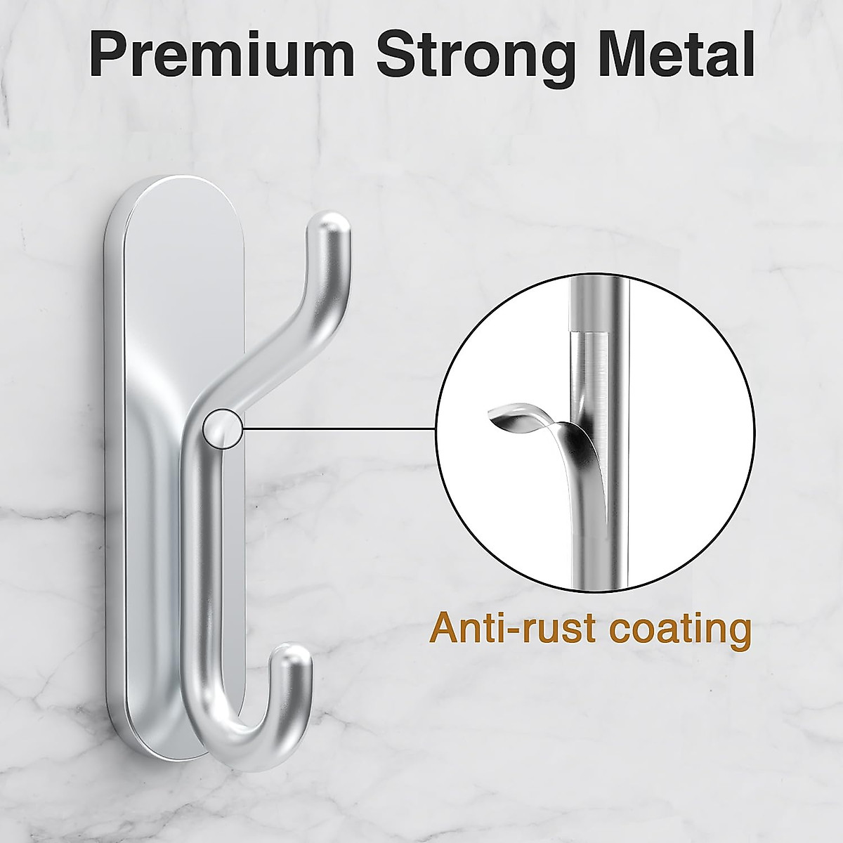 Adhesive Bathroom Towel Hook Wall: Heavy Duty Stick On Jacket Coat Wall Hanging Hooks for Shower 4 PCS Silver