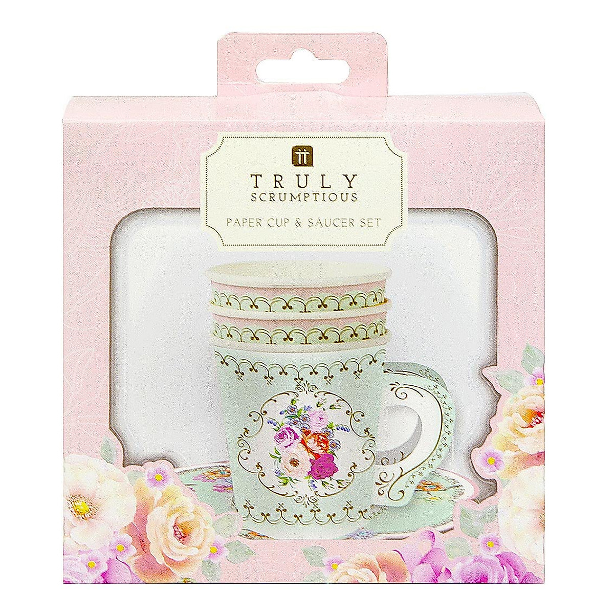 Talking Tables Truly Scrumptious Vintage Floral and Blossom Party Paper Tea Cups and Saucer Sets (12 Cups + 12 Saucers)