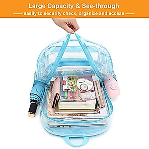 Esfoxes Heavy Duty Clear Backpack, School Backpack College Bookbag PVC See Through Transparent Backpacks (Sky Blue)