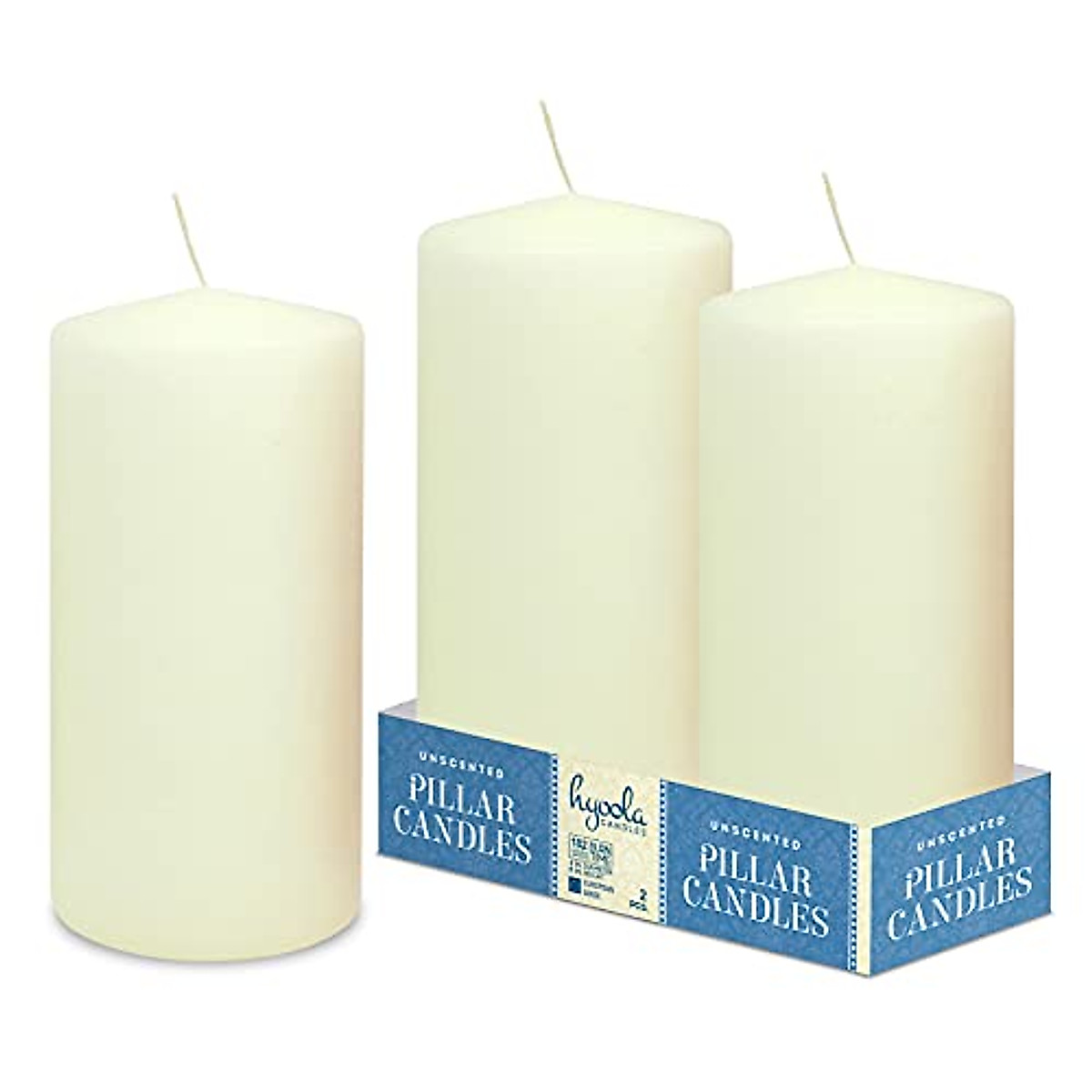 HYOOLA Ivory Pillar Candles 4x8 Inch - Unscented Pillar Candles - 2-Pack - European Made