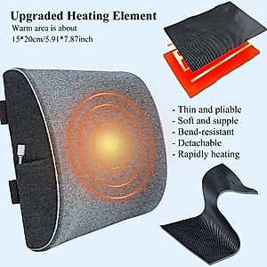 Heated Lumbar Support for Office Chair Memory Foam Back Cushion with Heating Pad for Back Pain Relief, Lumbar Pressure Decompression, Sciatica Pain Release
