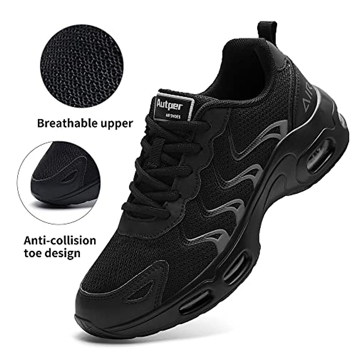 B BEASUR Air Shoes for Women Athletic Sports Workout Gym Tennis Running Sneakers Size 9 - Black/Gray