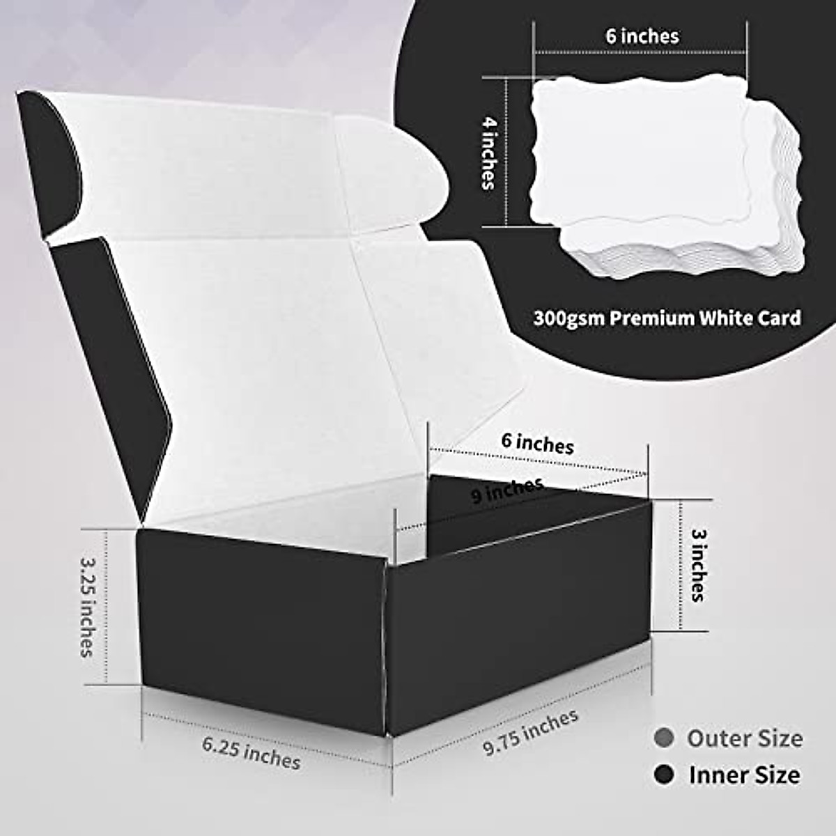 12 Pack Small Medium Black Gift Boxes Corrugated Packaging Boxes Mailers for Small Business, Recyclable Cardboard Mailing Boxes with 24 Pieces Blank Gift Cards and Paper Fillers (9x6x3 Inch, Black, 12 Pack)