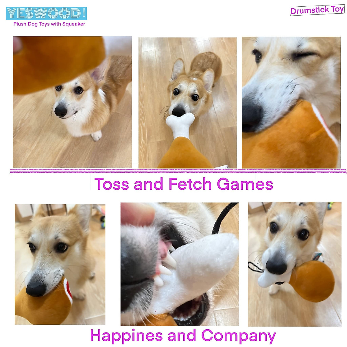 YESWOOD! 3 Pack Plush and Stuffed Drumstick Dog Squeaky Toys Cute Turkey Leg Puppy Chew Toys for Small Medium Dog Dog Gift Chicken Leg Toy with Dental Cotton (3 Pack Cute)