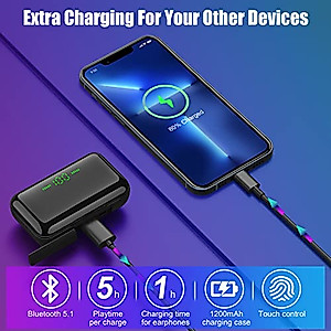 New Wireless Earbuds Bluetooth Headphones Touch Control with Wireless Charging Powerbank Case IPX7 Waterproof Stereo Earphones in-Ear Premium Sound Built-in Mic Headset with LED Display for Sport …