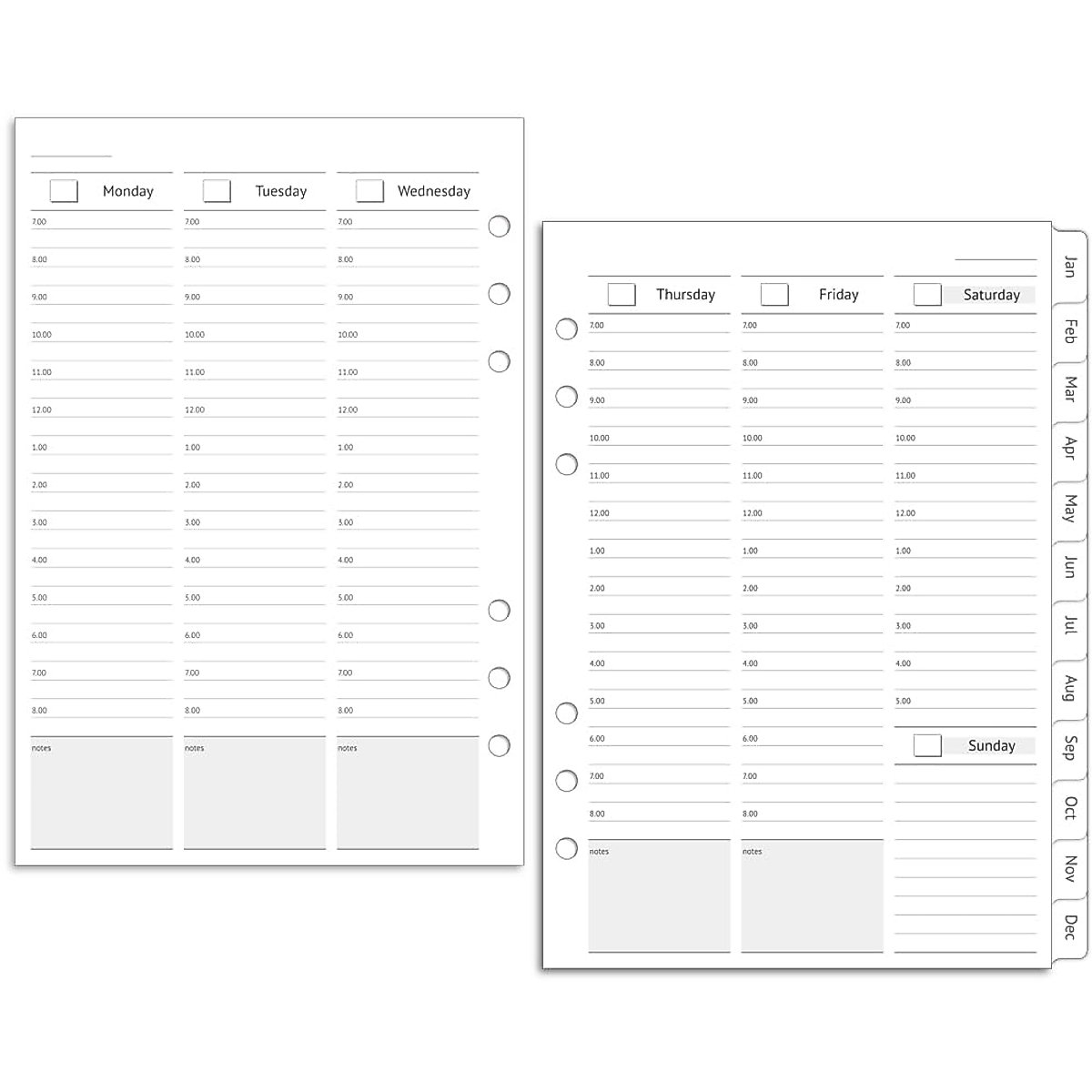 A5 Planner Inserts, Undated Weekly Planner Refills with Coated Monthly Tabs, Daily Schedule, Note Pages, Start Any Time