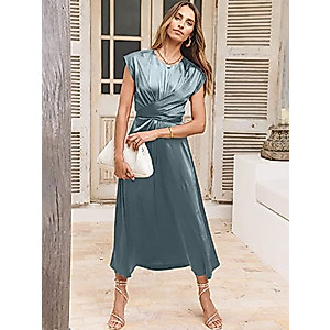 ANRABESS Women's 2023 Formal Dress for Women Summer Maxi Elegant Satin Cocktail Dress Sleeveless Wrap A-Line Flowy Midi Wedding Guest Silk Semi Formal Dress 916huilan-S Grey Blue