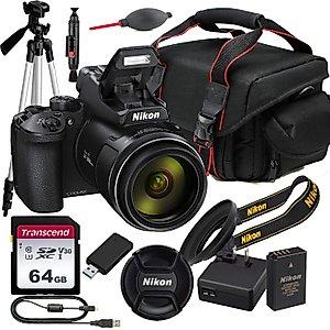 Nikon COOLPIX P950 Digital Camera w/NIKKOR 83x Optical Zoom Lens, 64GB Transcend SD Memory Card, Tripod, Bag, Lens Blower/Cleaner and More