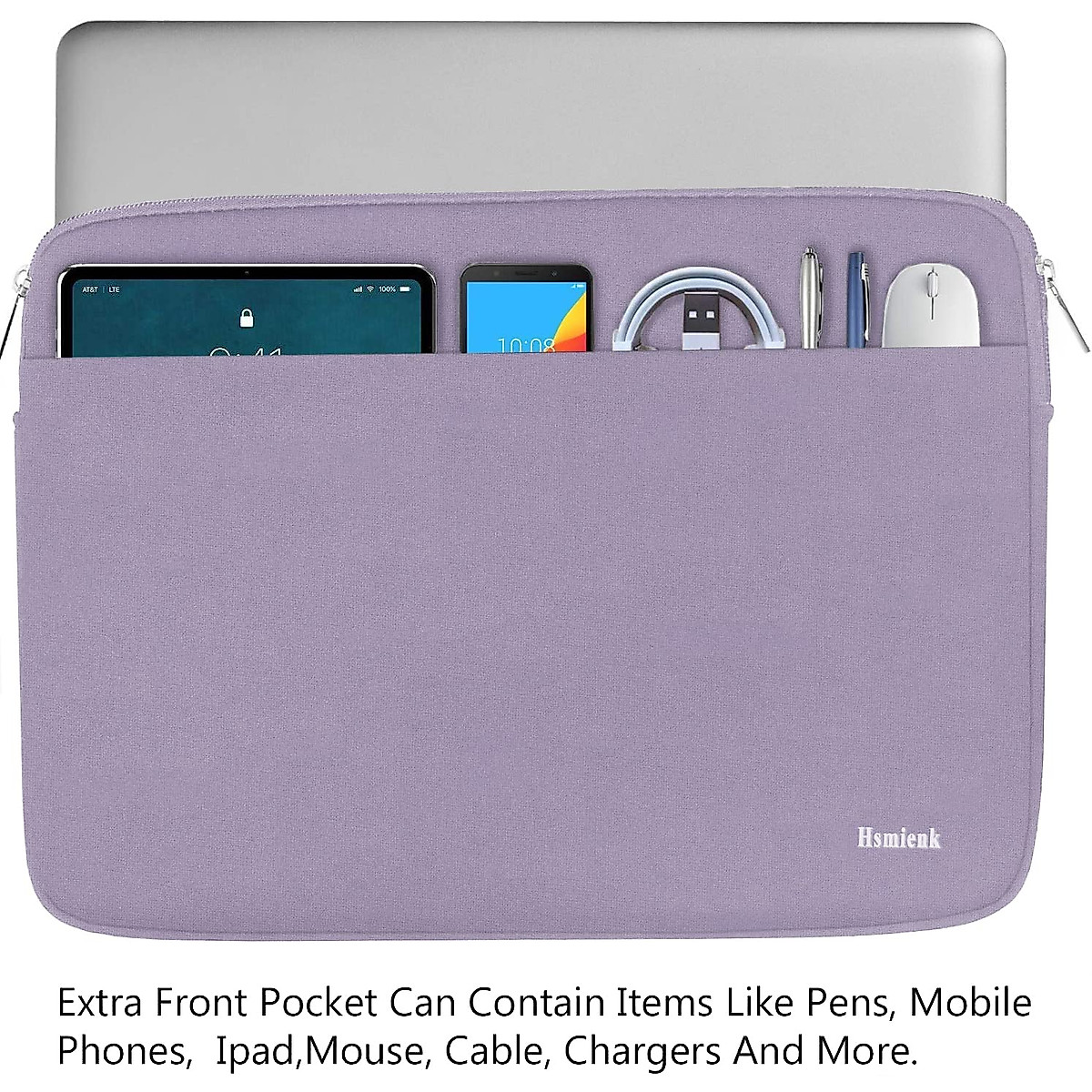 15.6 inch Laptop Sleeve Case, Shockproof Protective Notebook Case with Accessory Pocket, Briefcase Carrying Laptop Sleeve for 15.6" HP, ASUS, Dell, Lenovo, Acer -Lilac Colour