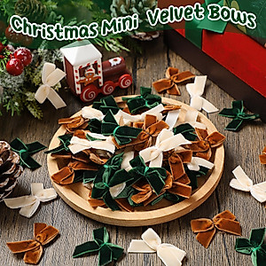 Waydress 120 Pcs 1 Inch Tiny Mini Christmas Velvet Bows for Crafts Xmas Twist Tie Bows Small Ribbon Bows Christmas DIY Craft Sewing Scrapbooking Gift Wrapping(Green,Cream,Khaki)