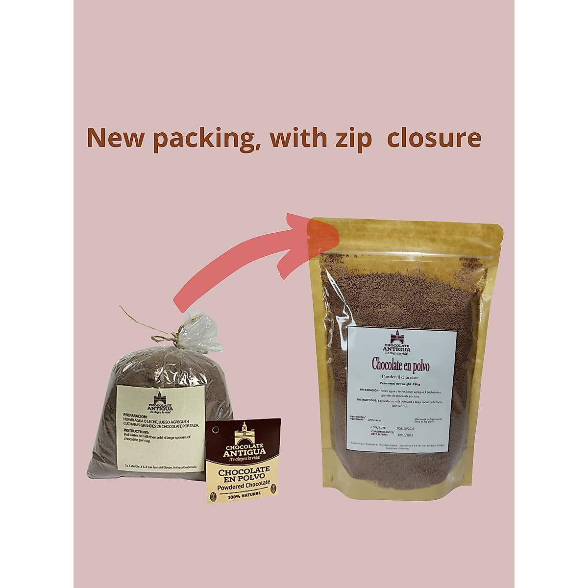 Chocolate Antigua, Handmade Hot Chocolate Drink Powder, Mayan Cacao, Hand Carved with All Natural Ingredients for a Perfect Taza - From San Juan del Obispo, Antigua Guatemala, Brown, 16 Ounces