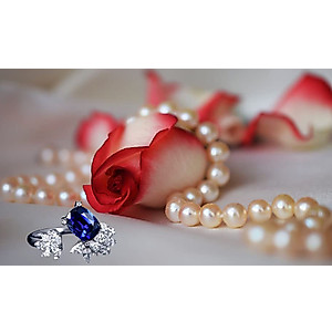 H.Queen Lifetech Fashionable Navy Sapphire Zircon Created Gemstone Rings Navy Blue Adjustable Open Rings Copper Plated 925 Silver for Women（Navy Blue