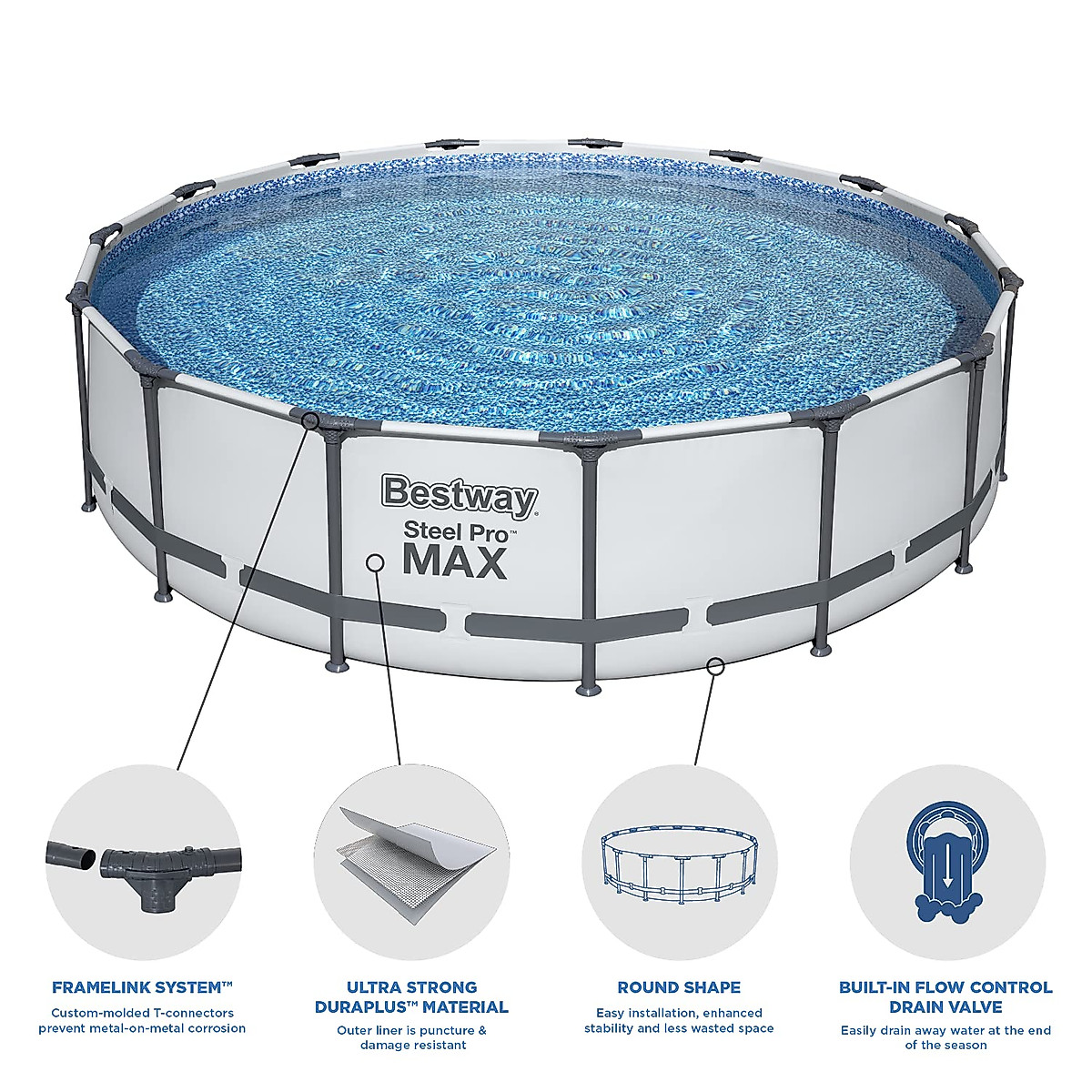 Bestway: Steel Pro MAX 15' X 42" Above Ground Pool Set - 3955 Gallon, Outdoor Family Pool, Corrosion & Puncture Resistant, Includes Filter, Pump, Ladder & Cover