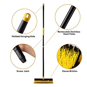 Yocada Double-Sided Floor Scrub Brush Triangle Brush Corner Crevice Cleaning Brush Heavy Duty Stiff Bristle 65.5" for Cleaning Patio Bathroom Garage Kitchen Wall Deck Tub Tile