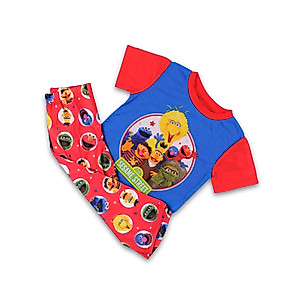 Sesame Street Elmo Toddler Boys 2 Piece Short Sleeves Pants Pajamas Set (2T, Red/Blue)