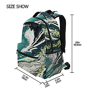 xigua Lightweight Backpack Marble Ripple Green Print Daypack Travel School Bag for College Women Men