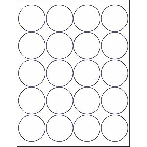 Laser / Ink Jet White Labels (2" Round for Printing with NO BLEED - 20 Per Page | 500 Labels)