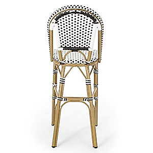 Christopher Knight Home 314450 Kinner Outdoor Barstool, Black + White + Bamboo Print Finish