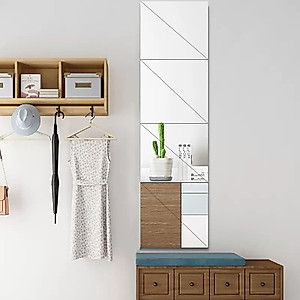 YUZUCMCM 8 pcs Triangular Mirror Tiles Acrylic Flexible Plastic Mirror Sheets Wall Mounted Mirrors Frameless Full Body Mirror Tiles for Bedroom Home Gym Bathroom