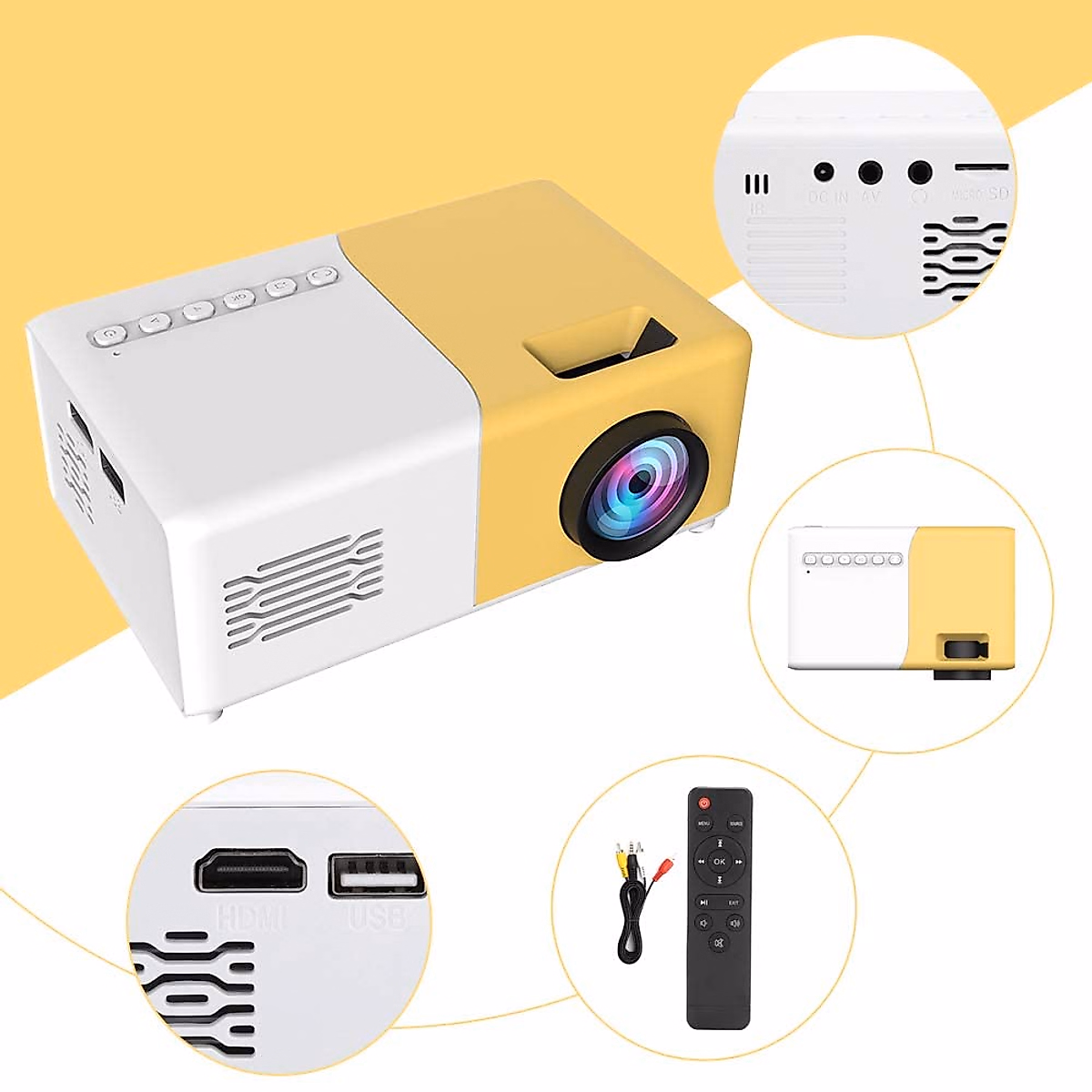 Mini Projector, Portable Mini Video Projector, 1080P HD LED Projector, 30,000HRS Home Theater Movie Projector,Compatible with HDMI VGA USB TV AV Smartphone Laptop, Remote Control
