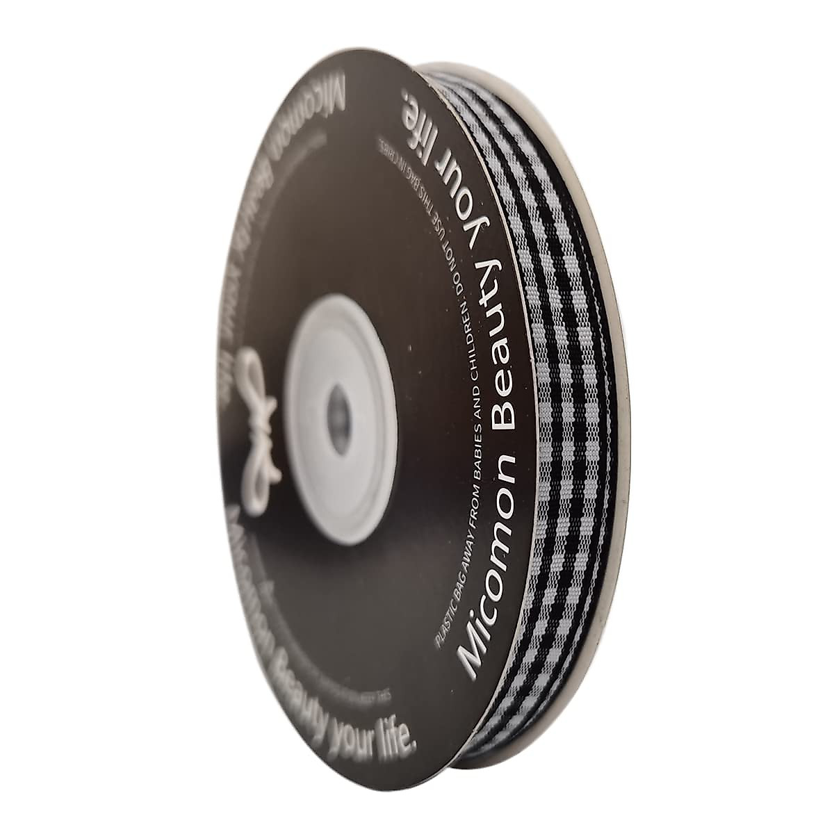 Micomon Buffalo Check Ribbon Black and White Gingham Ribbon 25 Yards for Crafts (3/8", Black)