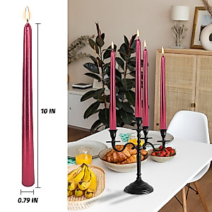 Taper Candles, Dripless Smokeless Long Tall Tapered Candle, Red Glossy Metal Style 10 inch Set of 4 Taper Candles for Wedding Advent Home Decor Dinner Christmas