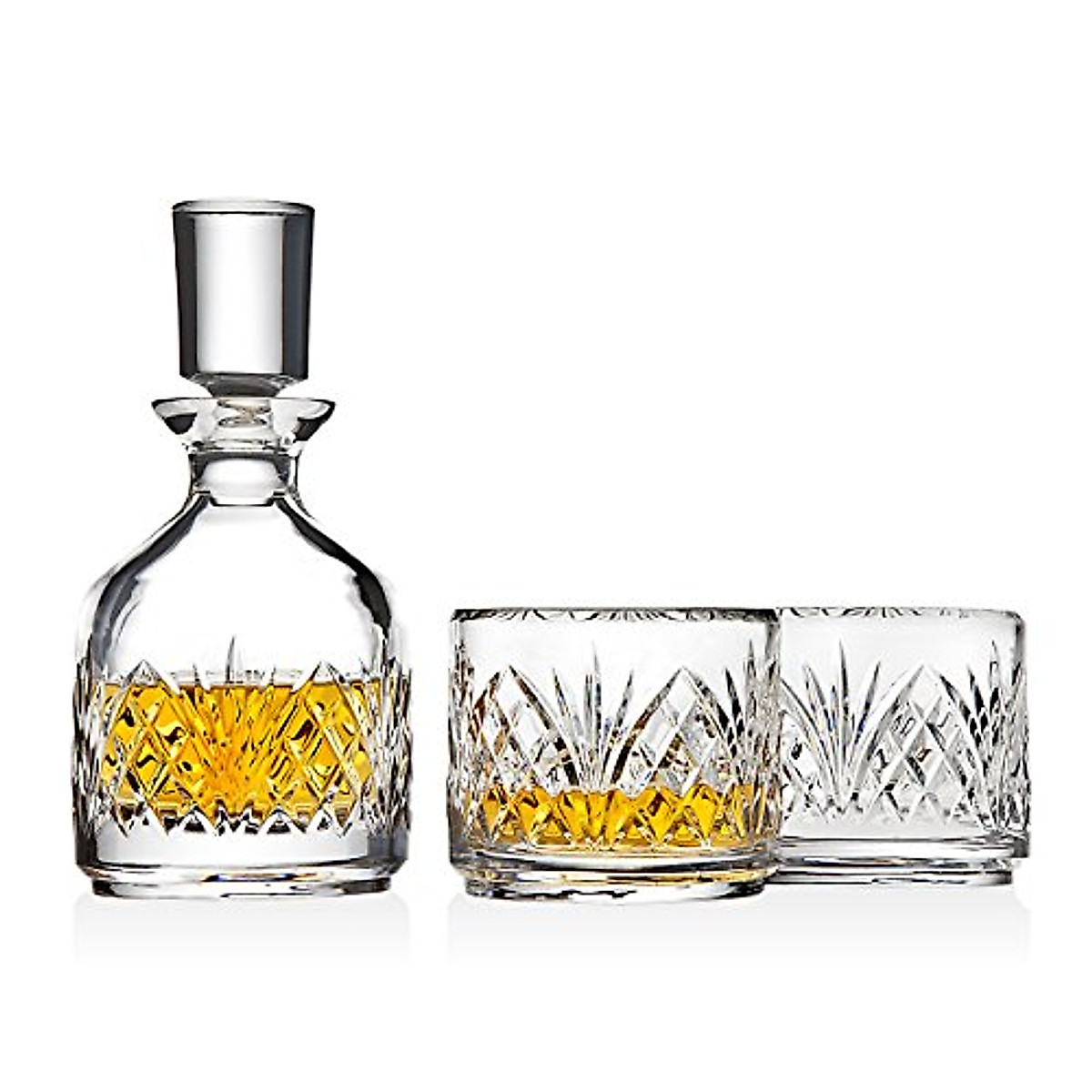 Godinger Stackable Whiskey Decanter and Whisky Glasses Dublin 3 pc set, for Liquor Scotch Bourbon or Wine