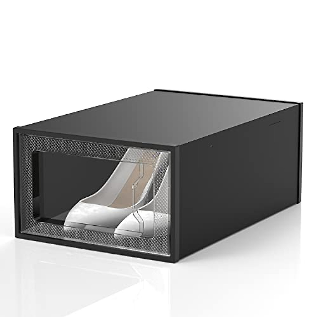 SEE SPRING Large 12 Pack Shoe Storage Box, Black Plastic Stackable Shoe Organizer for Closet, Space Saving Foldable Sneaker Containers Bins Holders Racks (Obsidian Black)