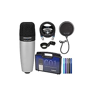 Samson C01 Large-Diaphragm Condenser Microphone for Recording Vocals, Acoustic Instruments, Overhead Drums Bundle with Blucoil Pop Filter Windscreen, 10-FT Balanced XLR Cable, and 5X Cable Ties