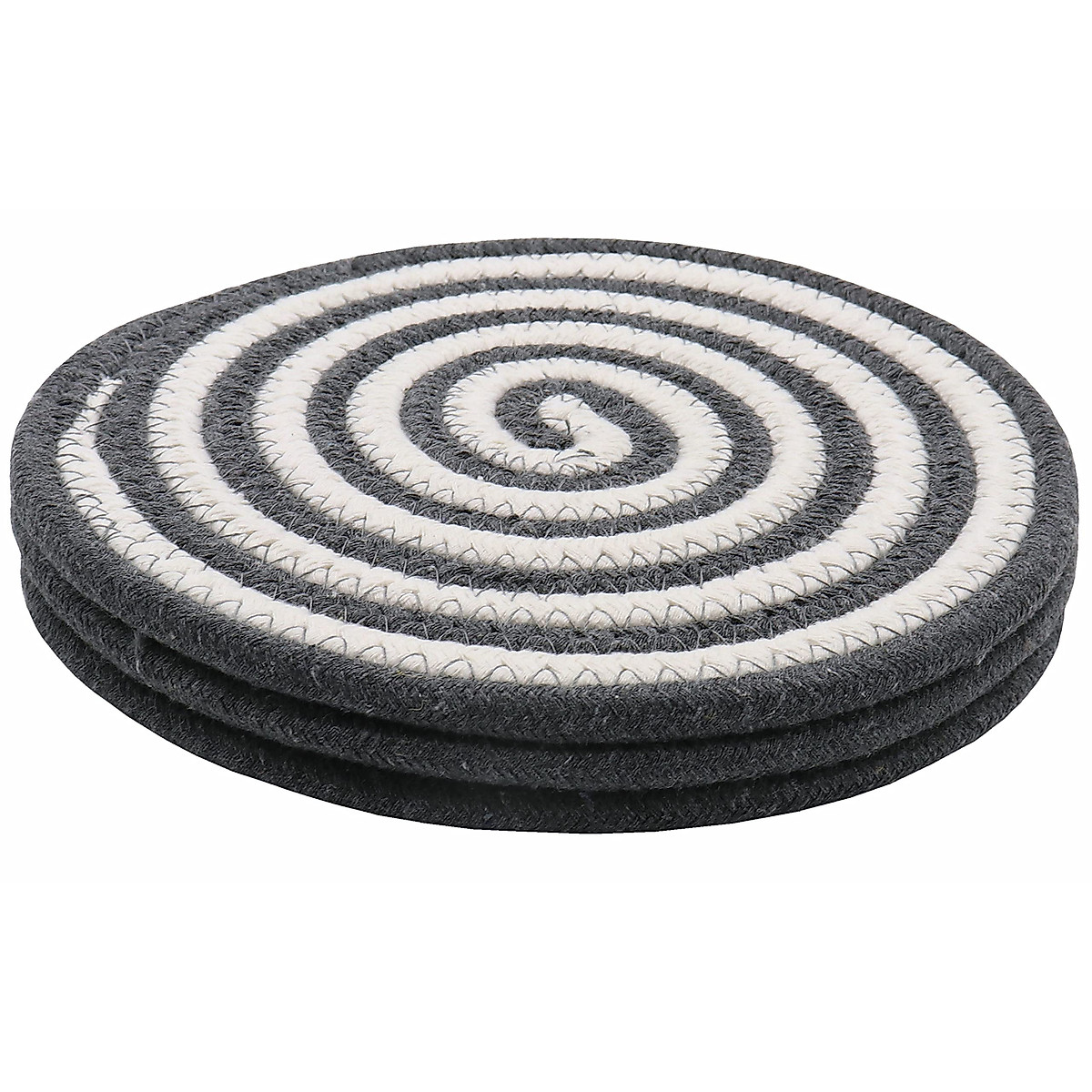 Cotton Pot Holders Hot Pads for Kitchen Heat Resistant, Thread Weave Trivet Multipurpose Pot Holder by Diameter 7 Inches, Color Matching Potholders Set of 3 (Dark Grey)