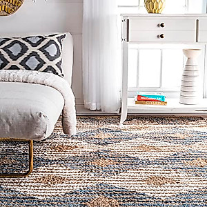 nuLOOM Hand Braided Marla Denim and Jute Diamonds Area Rug, 12' x 15', Off-White
