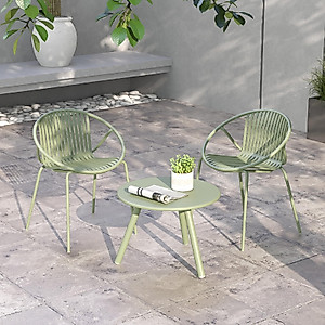 Tangkula 3 Pieces Bistro Set, All Weather PP Patio Conversation Set, Heavy-Duty Metal Frame Outdoor Acapulco Chair Set w/Round Coffee Table, 2 Chairs and Side Table Set for Deck, Balcony (Green)
