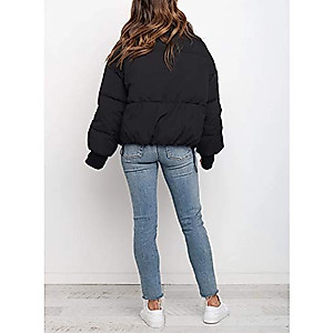 MEROKEETY Women's Winter Long Sleeve Zip Puffer Jacket Pockets Baggy Short Down Coats