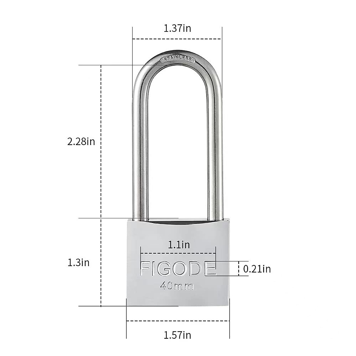 FIGODE® Marine Grade Rustproof Padlock with Stainless Steel Shackle and Chrome Plated Brass Body, Outdoor Padlock Weatherproof, Keyed Different, 2.3 in. Long Shackle, 1 Pack