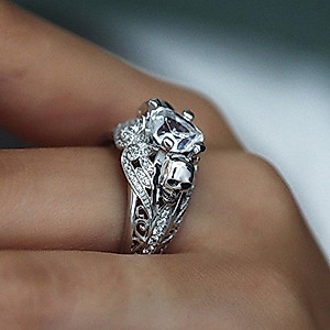 khamchanot Women Jewelry 925 Silver Heart White Sapphire Engagement Wedding Skull Head Ring (9)