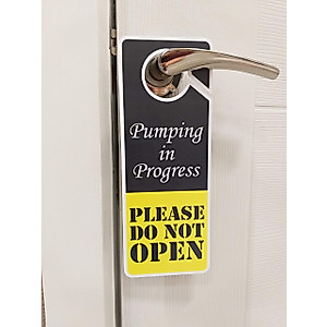 Do Not Disturb Sign - Pumping in Progress Do Not Open, Door Hanger 2 Pack, Double Sided, Ideal for Using in Any Places
