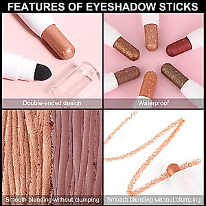 evpct 6Pcs Cream Eye Shadow Stick Makeup Set Waterproof Pencil Gradient Eyeshadow Stick Creamy Crayon Set for Eyes Desert Mink Mauve Champagne Dark Brown Gold Wine Red Eye Brightener Stick Highlighter